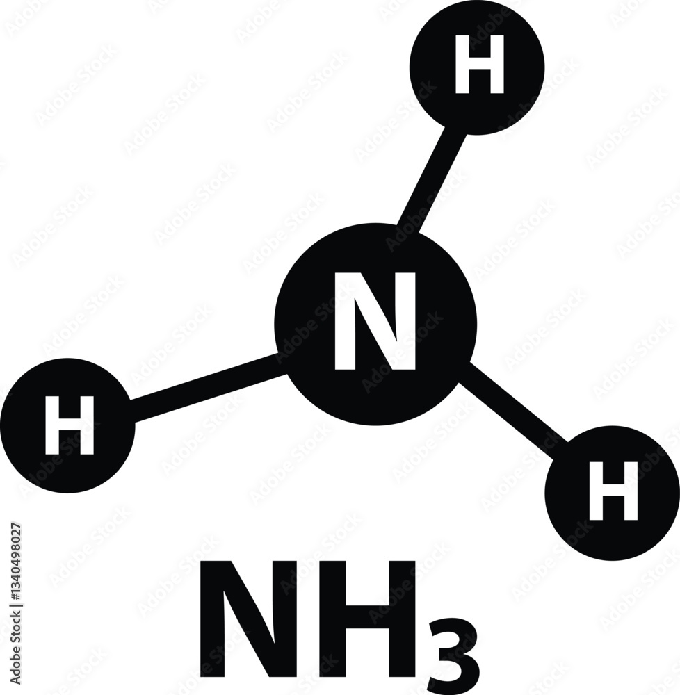 Ammonia, nh3 molecule icon. Ammonia (NH3) molecule sign. Atoms shown as circles symbol. Ammonia ...