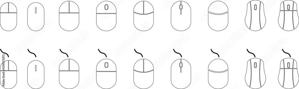 computer mouse icon set, Mouse pad royalty free vector icons, Wire and wireless computer mouse ...