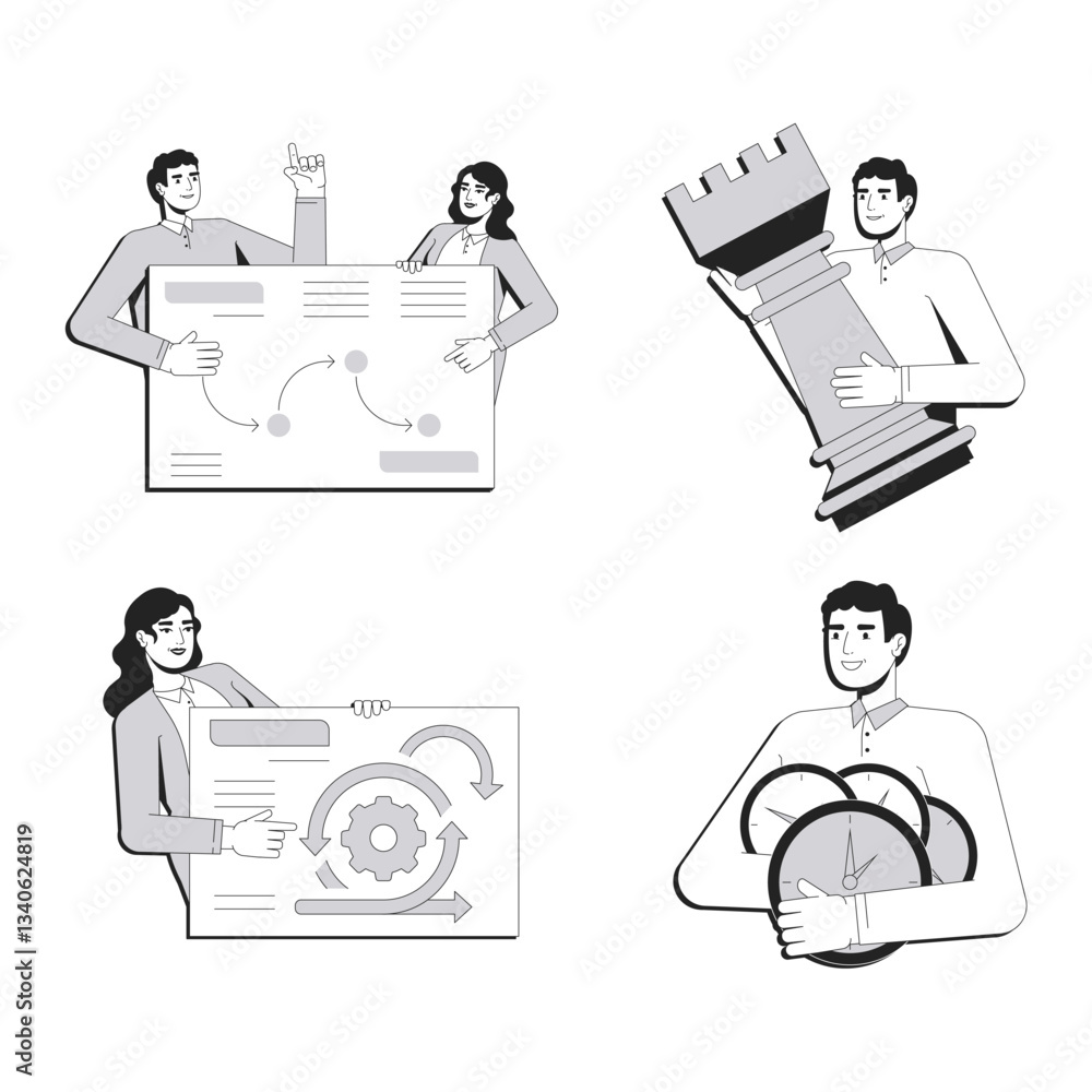 Business planning line conceptual illustration set. Marketing strategy ...