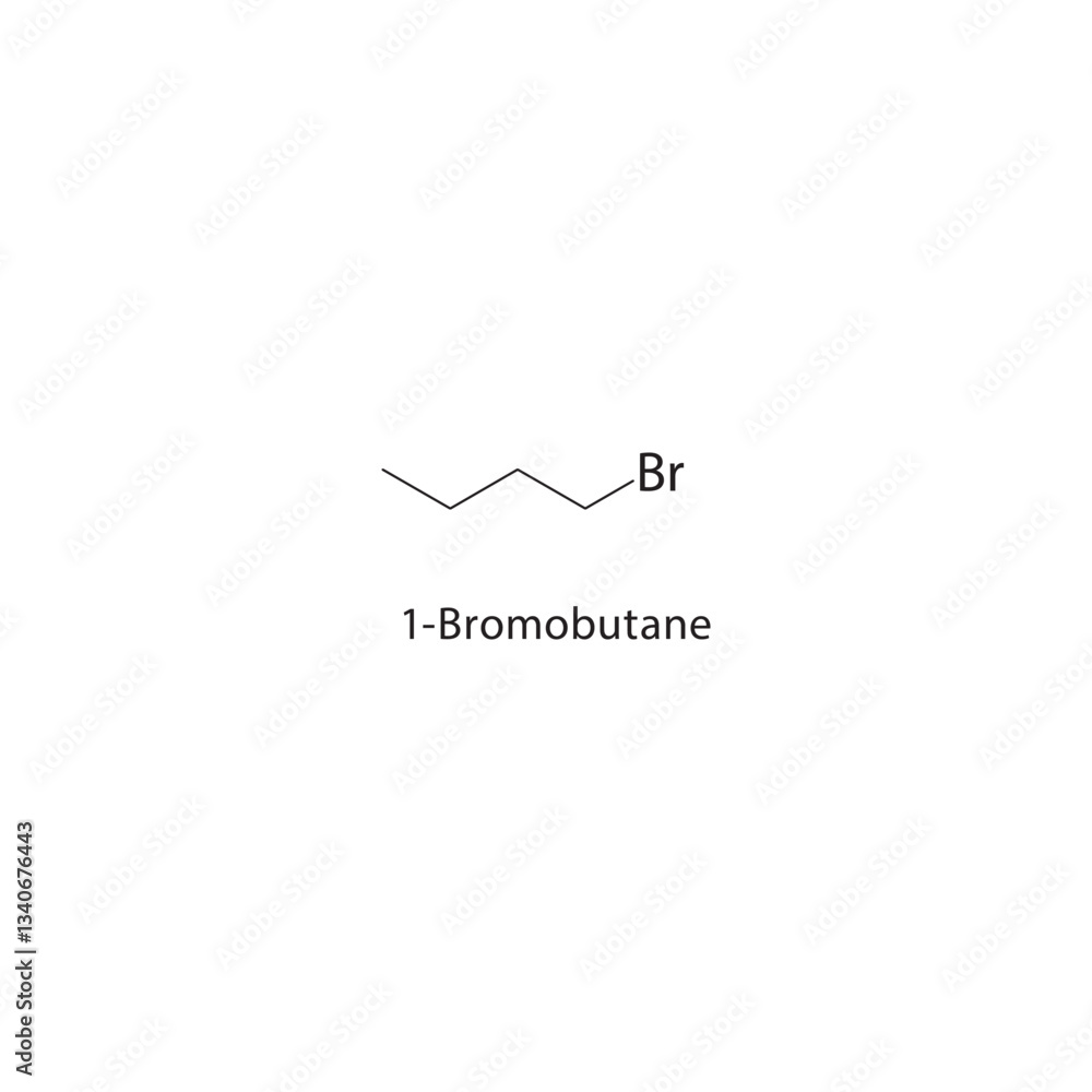 1-Bromobutane skeletal structure. Brominated Alkane compound schematic ...