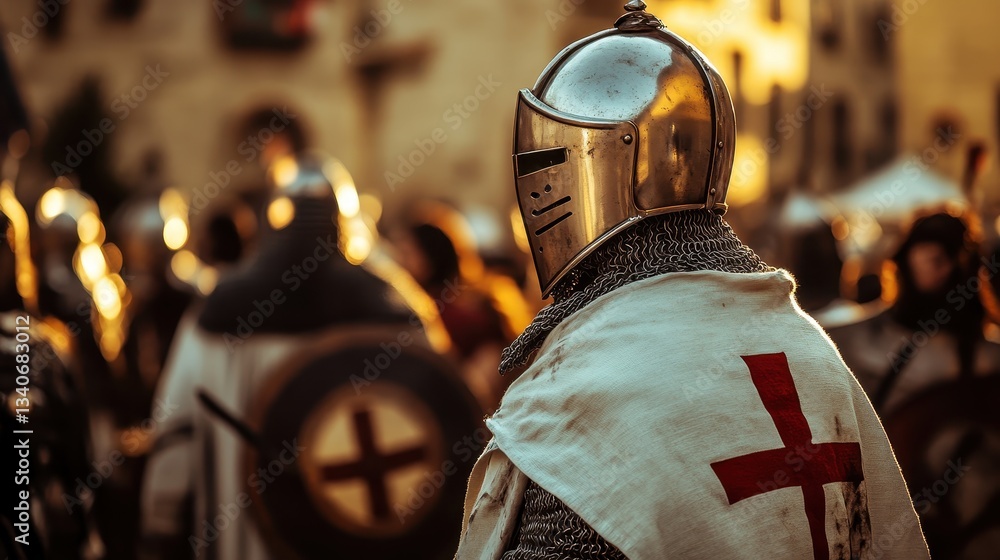 Historical reenactment of knights in armor during a festival, medieval ...