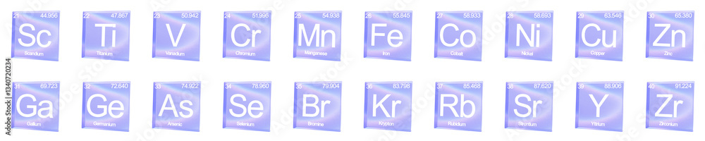 Set of 3d chemical elements from 21 to 40 shapes with aberration effect ...