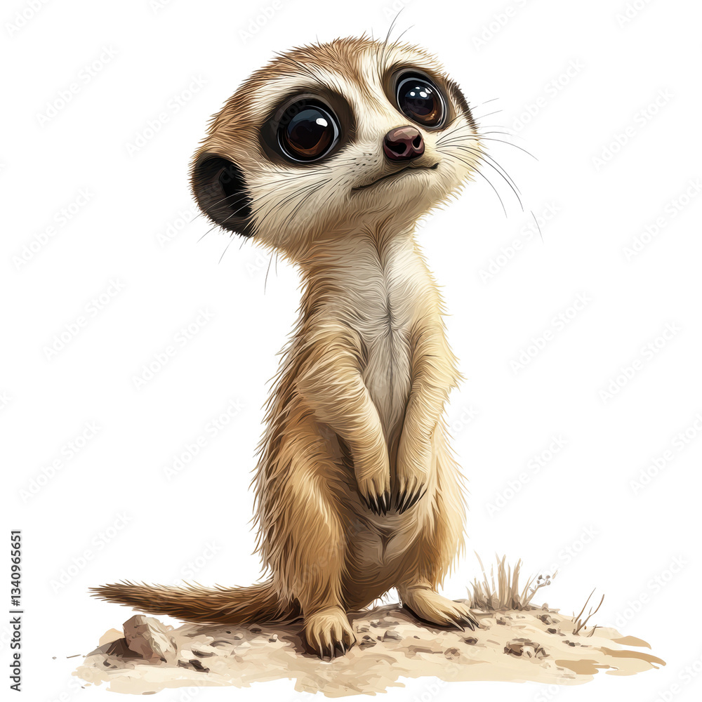 Curious Meerkat: Nature’s Adorable Guardian on white background Stock ...