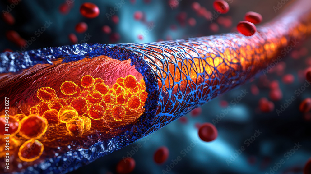 Cardiac stent for coronary atherosclerosis. Cardiac stent in blood ...