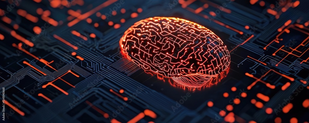 Artificial intelligence and future of network science concept. Digital brain concept showcasing ...