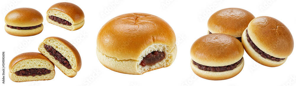 Anpan Japanese red bean paste buns collection isolated on a transparent ...