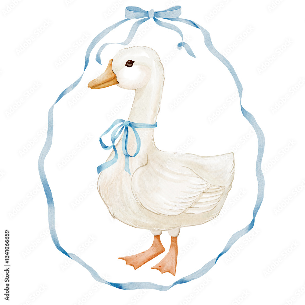 Cute little goose wiht bow in watercolor Stock Illustration | Adobe Stock