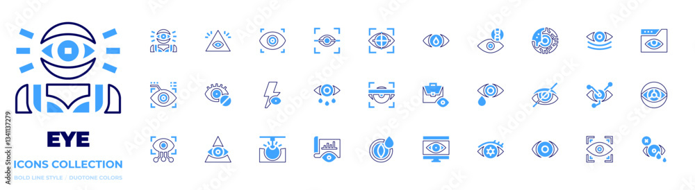 Eye icon collection. Bold line style. Duotone colors. retinal scan ...