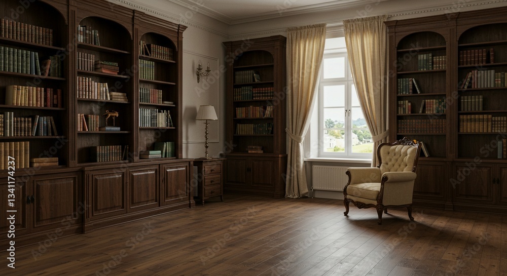 Sunlit Cozy Elegant Home Library with Window and Books, Zoom Virtual ...