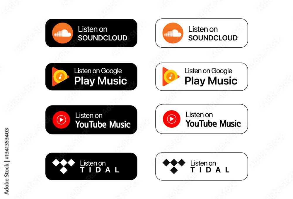 Popular music streaming services with listening badges. Music streaming ...