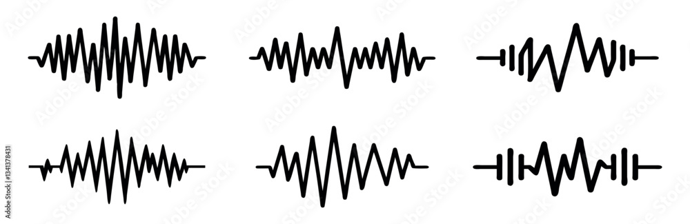 Abstract Sound Wave Vector Pattern Set, Multiple Wave Forms with ...