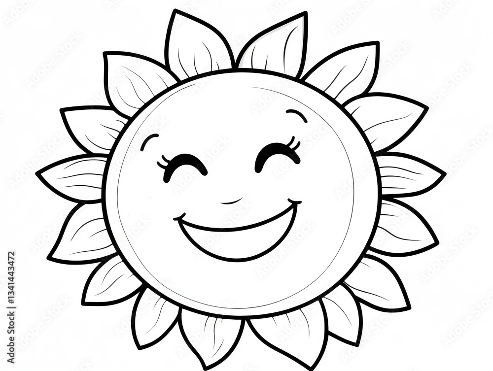 Bright smiling sun with rays and leaves inviting joy on a playful ...