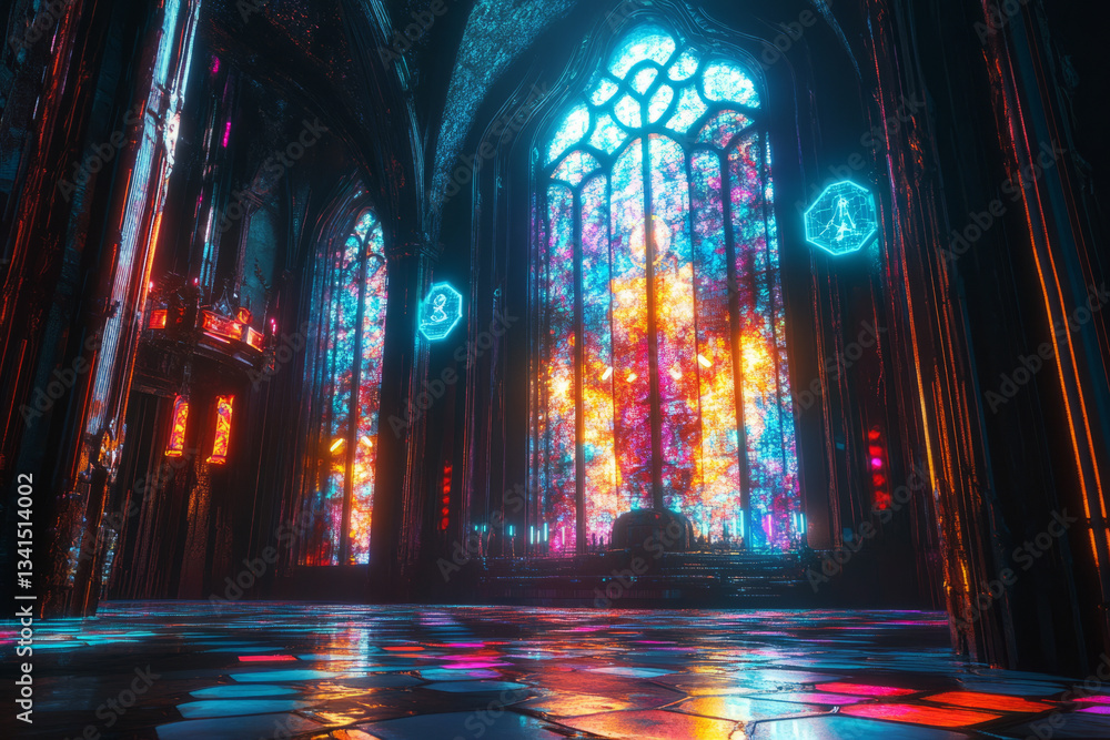 Stock-Illustration „A digital cyberpunk cathedral where glowing ...