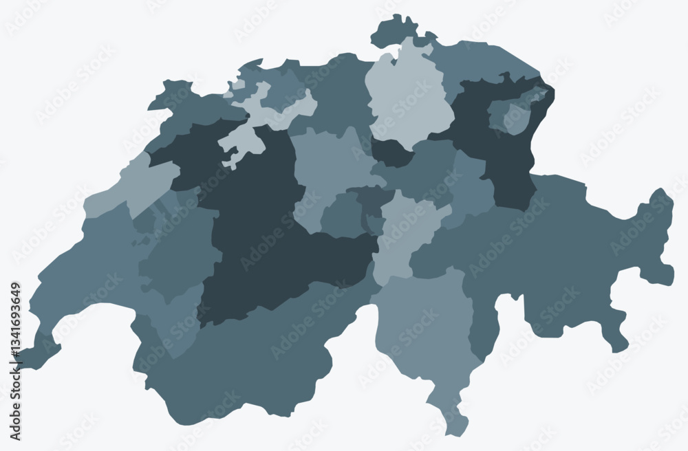Map of Switzerland with regions. Just a simple country border map with ...