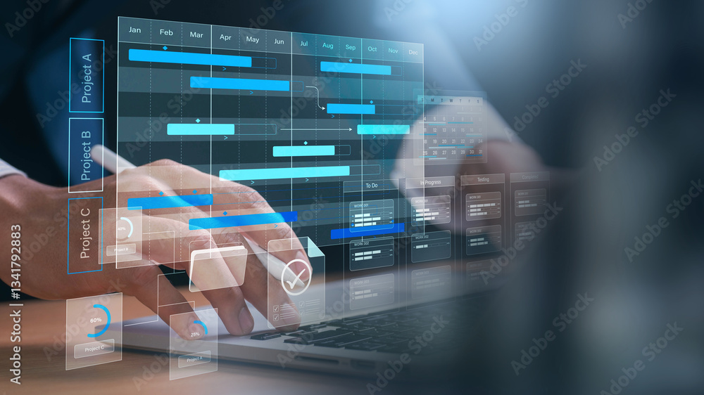 Foto de Stock Project planning and workflow management dashboard. task management system with a ...