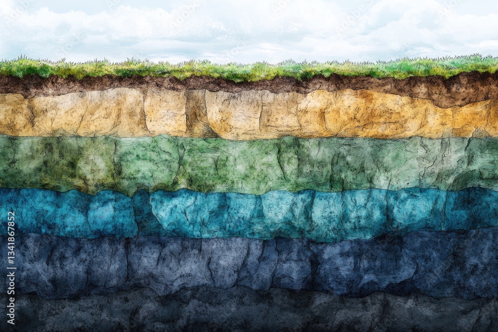 Cross-section illustration showcasing various layers of earth, from ...