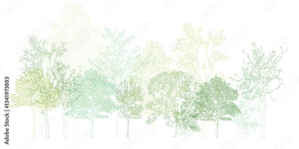 Architectural Drawings, Minimal style cad tree line drawing, Side view ...