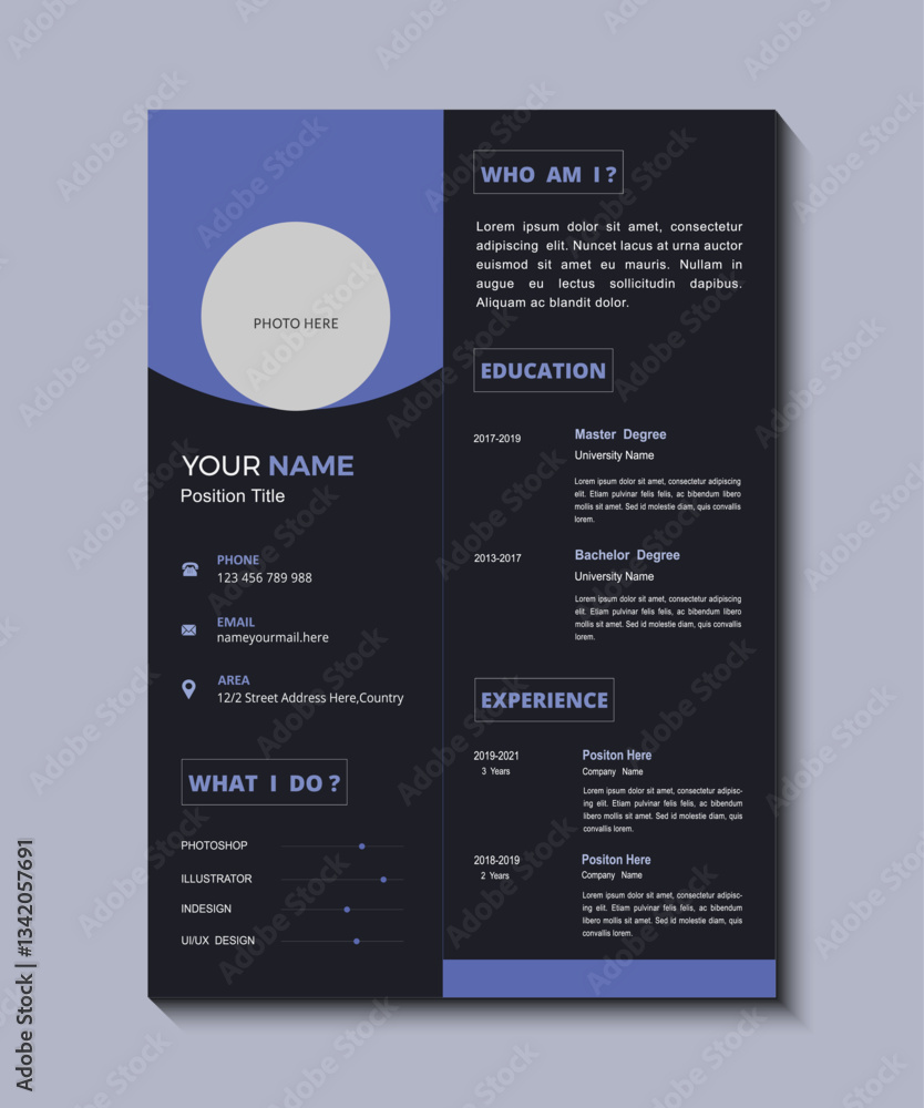 Resume template vector illustration with a timeline of work, training ...