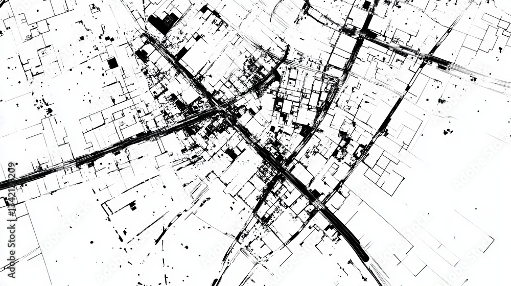 A simple line drawing of Sapporo's streets. It's a black and white map ...