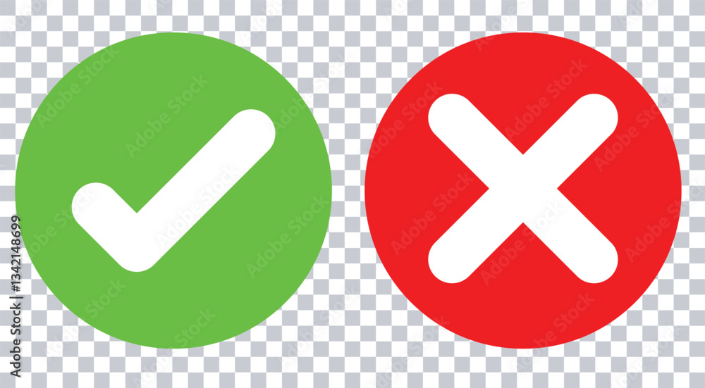 Check Mark and Cross Icon Set | Green Tick and Red Cross Symbols | Approval and Rejection Signs ...