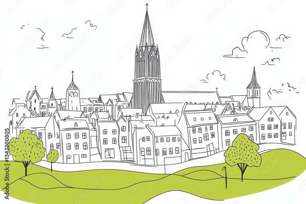Reykjavik Iceland Cityscape Line Art Coloring Page is a single line ...