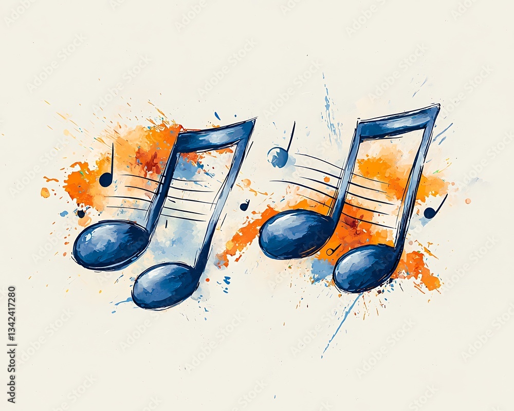 Watercolor Music Notes Splash. Stock Illustration | Adobe Stock