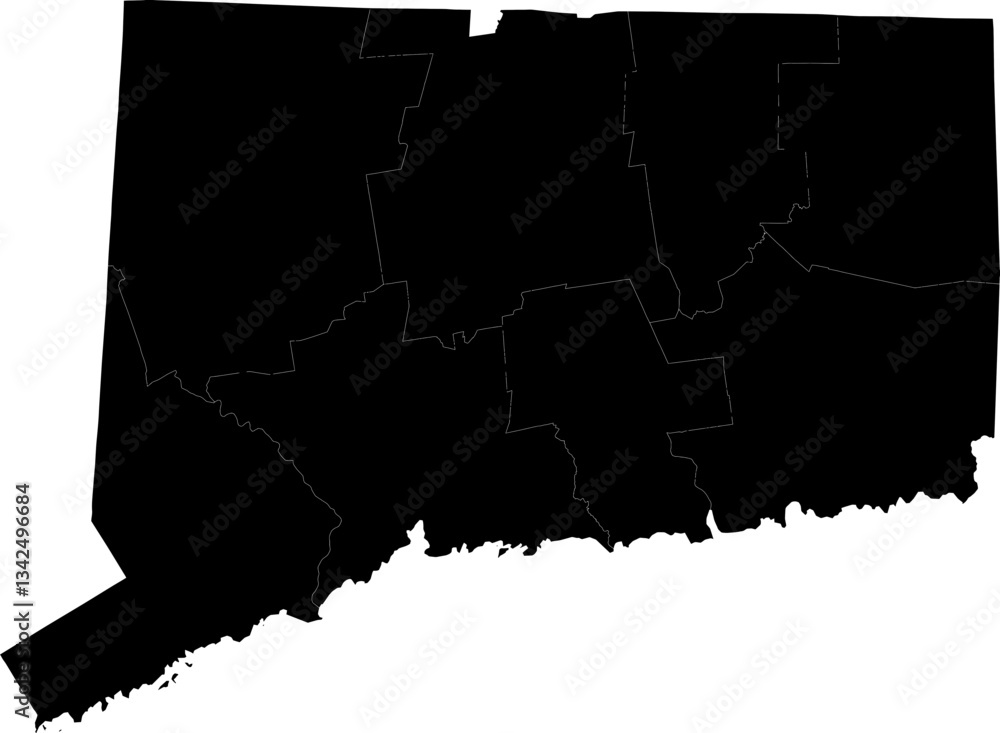 A black and white outline map of Connecticut showing all county ...