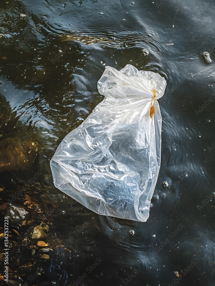 Plastic bag dissolving into microplastics in a river Stock Photo ...