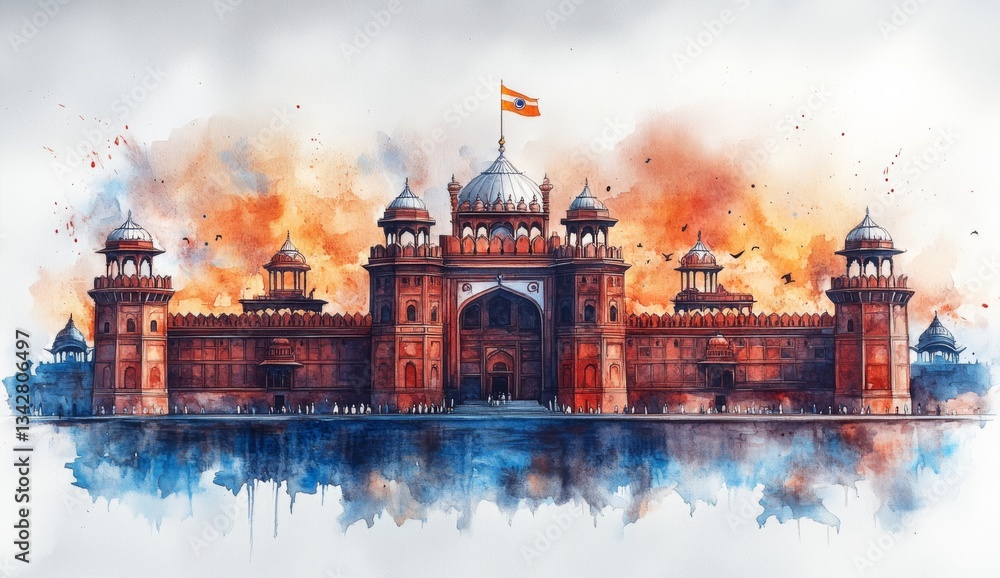 Stock-Foto „Detailed isometric illustration of red fort architecture ...
