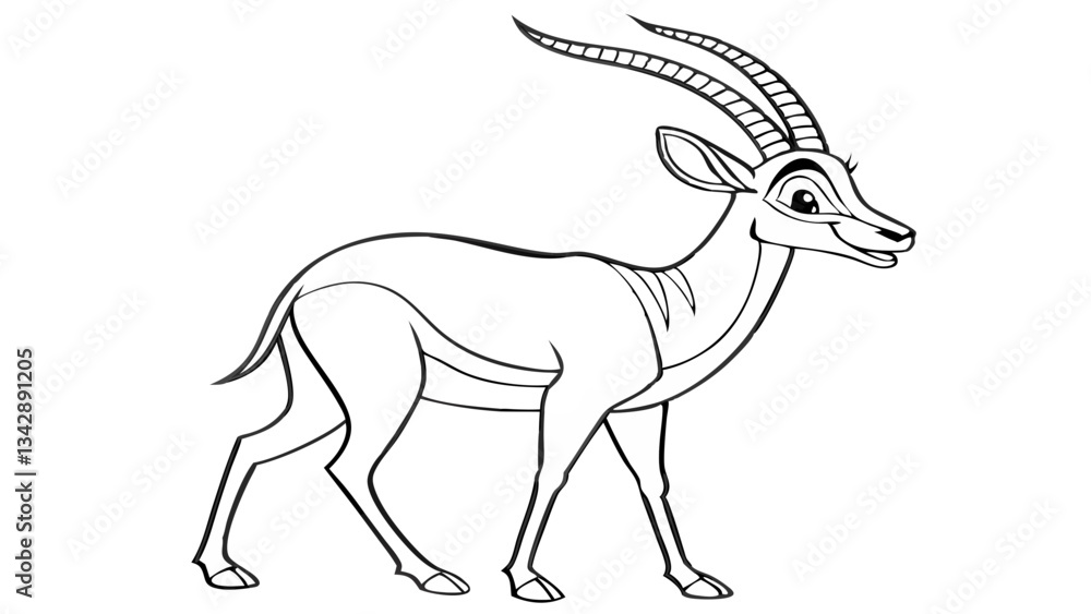 Cartoon Antelope Character Outline drawing vector illustration isolated ...