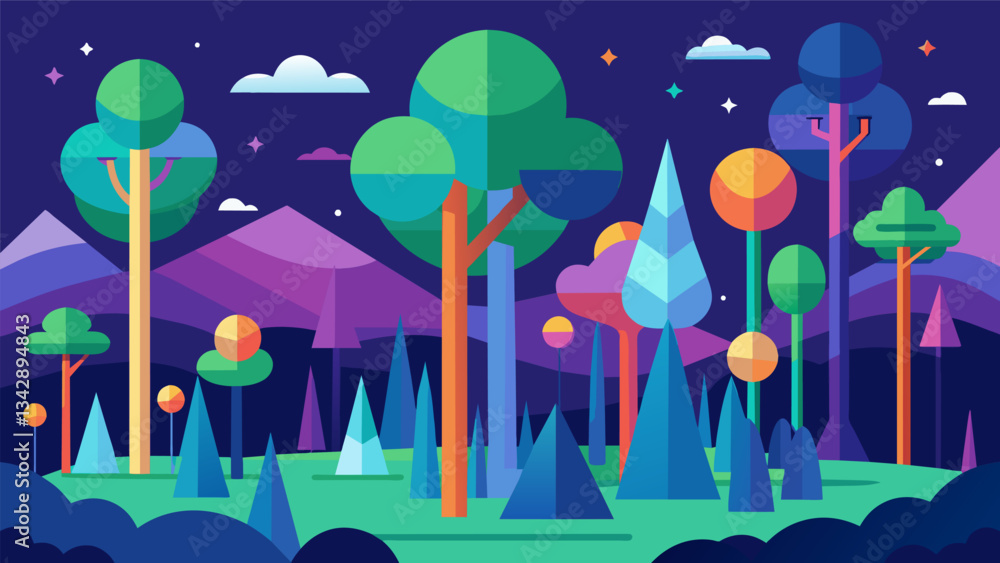 An enchanted forest of abstract shapes each tree a visual ...