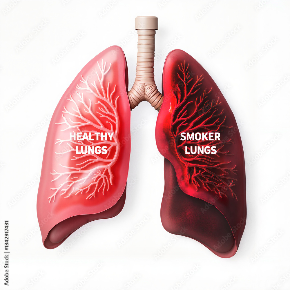Healthy vs. Smoker's Lungs comparison illustration, lung health ...