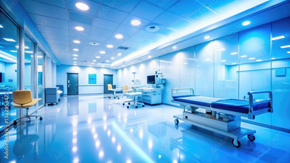 Clean, sterile hospital clinic: a blurred, blue abstract background ...