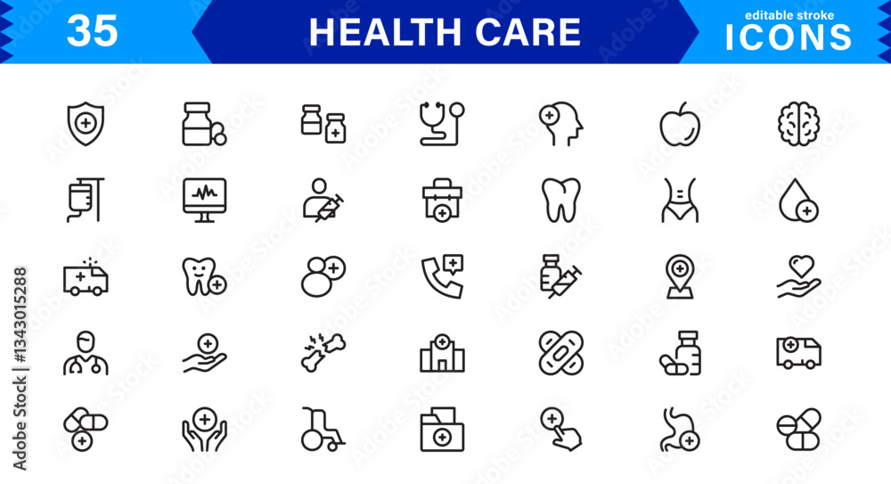 Modern Health Care Icon Pack. Clean and Minimal Medical Vector ...