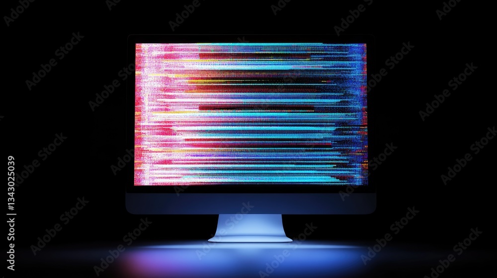 Cyber-inspired computer logo featuring a pixelated screen and neon blue ...