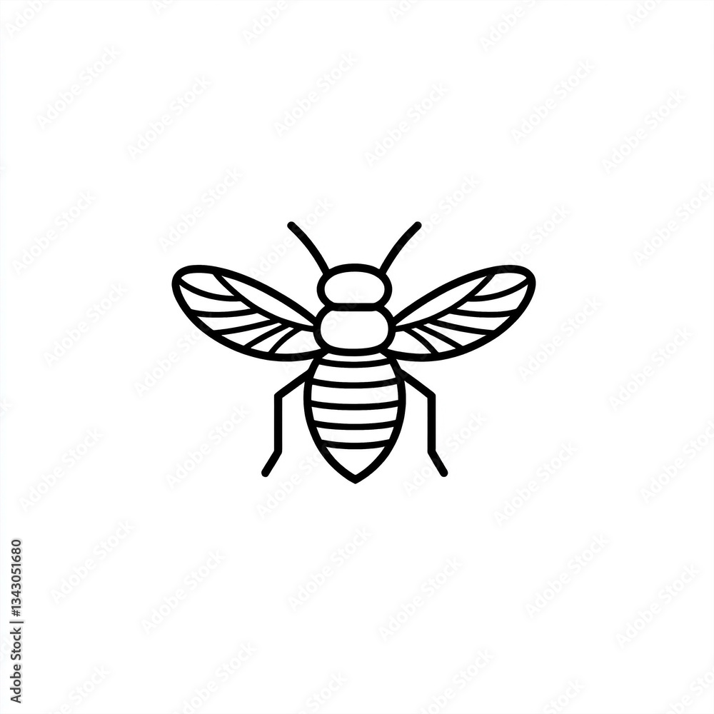 Simple line art bee icon vector graphic design on white background ...