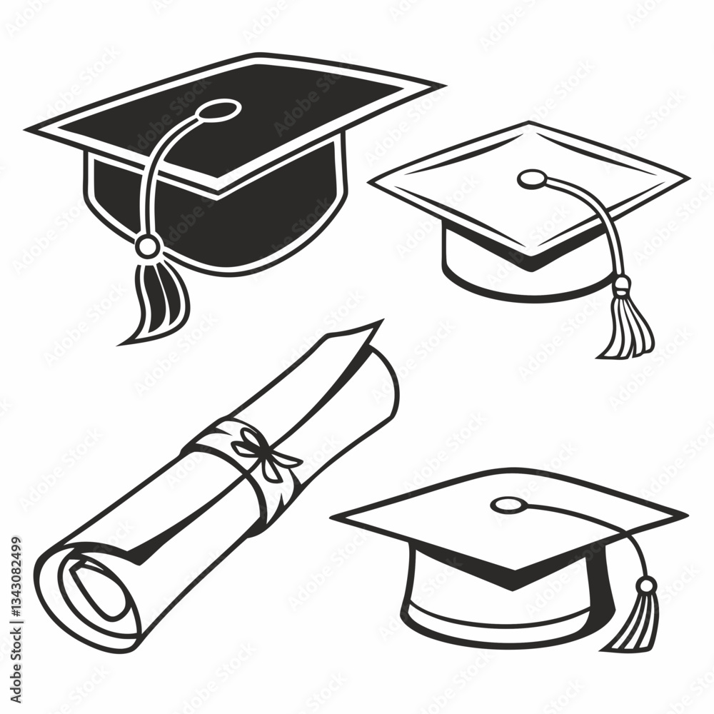 Stylized Academic Graduation Symbols Stock Vector | Adobe Stock
