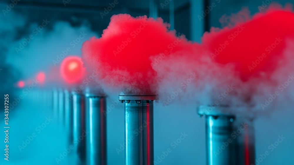 Elegant A close up of a cryogenic cooling system showing condensation ...