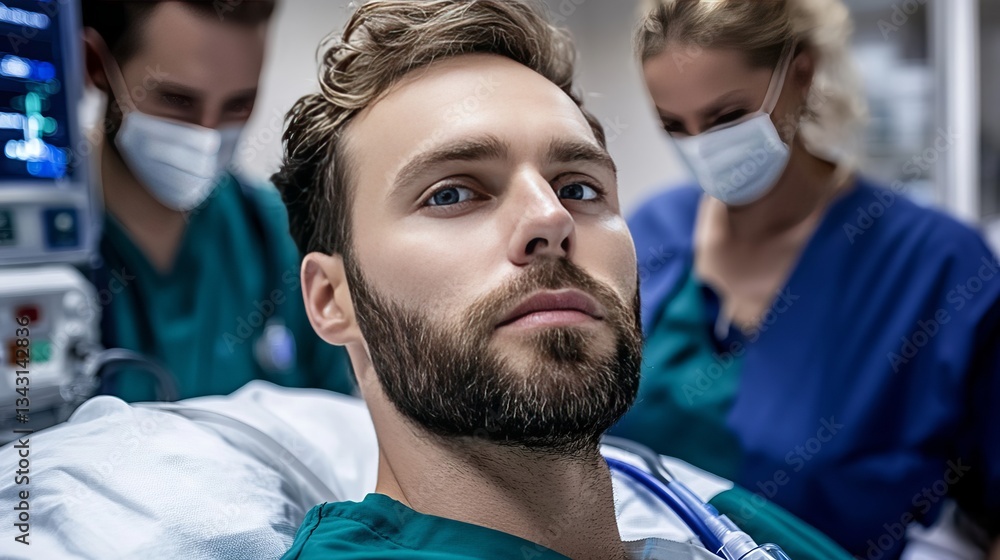 Elegant A dramatic emergency room scene where doctors are treating a ...