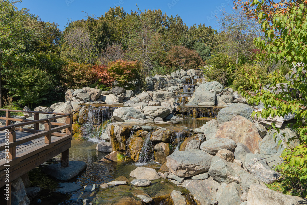 Water falls from height of 7 meters into artificial rocky riverbed ...