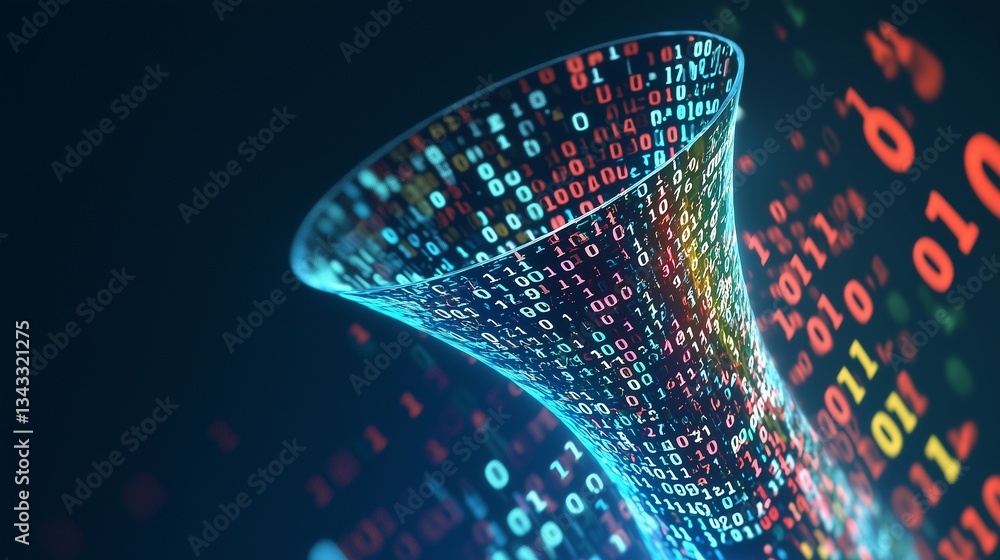 Digital Funnel With Binary Code Representing Data Filtering And 7259