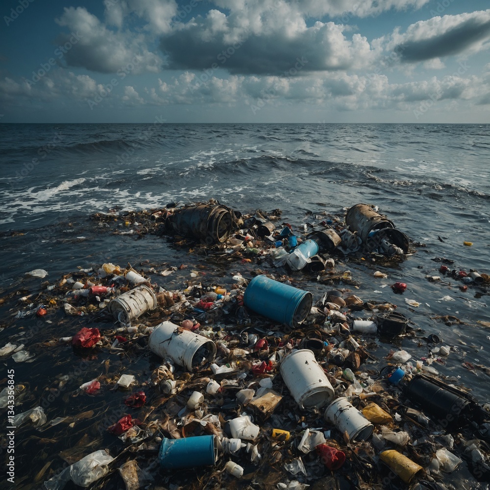 Heavy water pollution with plastic waste polluting ocean water ...