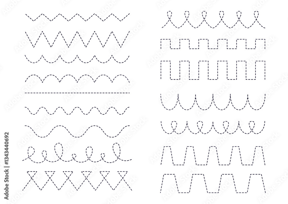 Set of lines of different shapes for tracing, writing practice ...