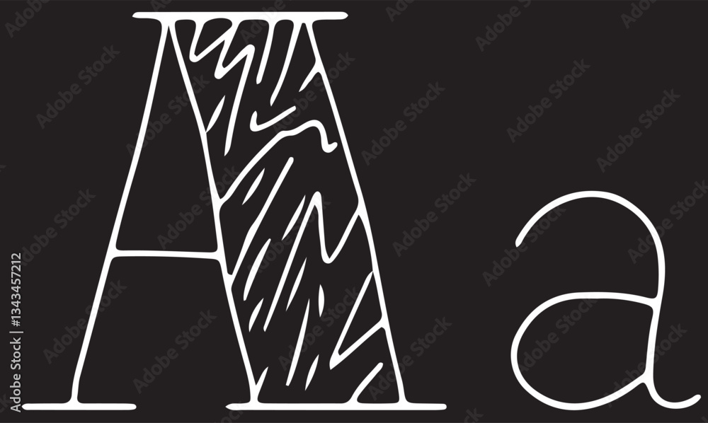 capital letter A and lowercase letter a hand drawn with curved white ...