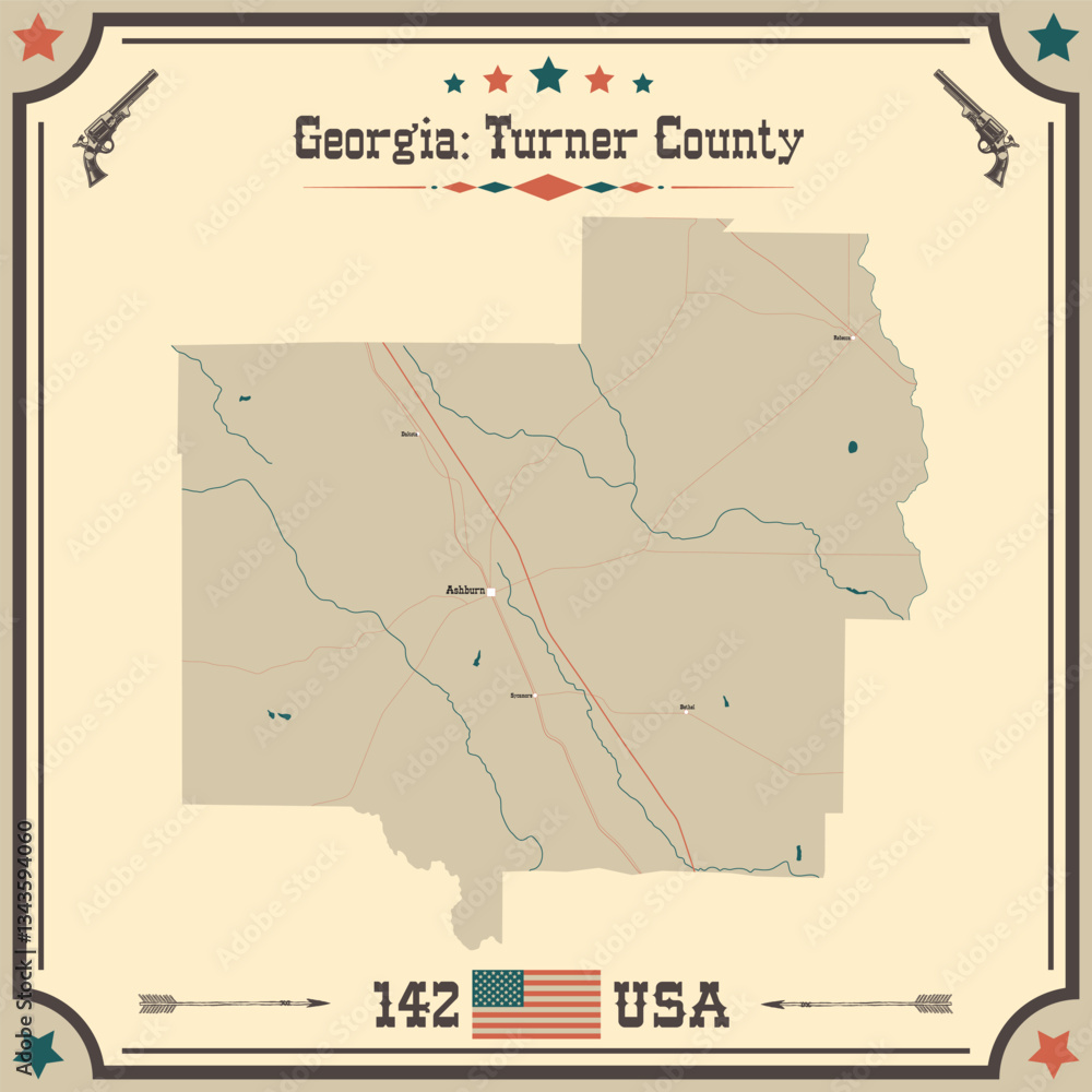 Large and accurate map of Turner County, Georgia, USA with vintage ...