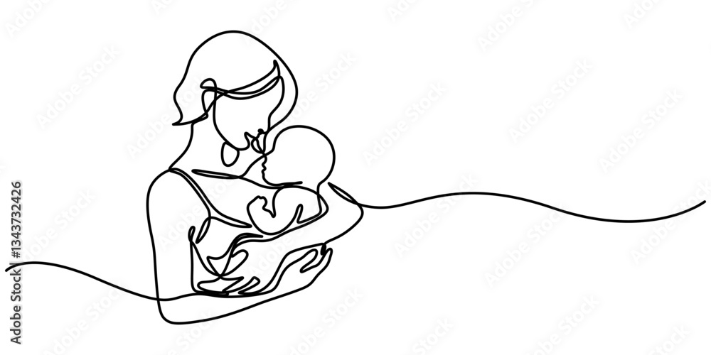 Mother and baby in continuous one line drawing. Mothers day celebration ...