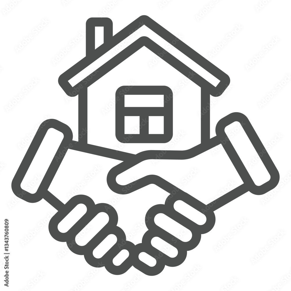 Handshake at house sale line icon, housing market concept. Vector ...
