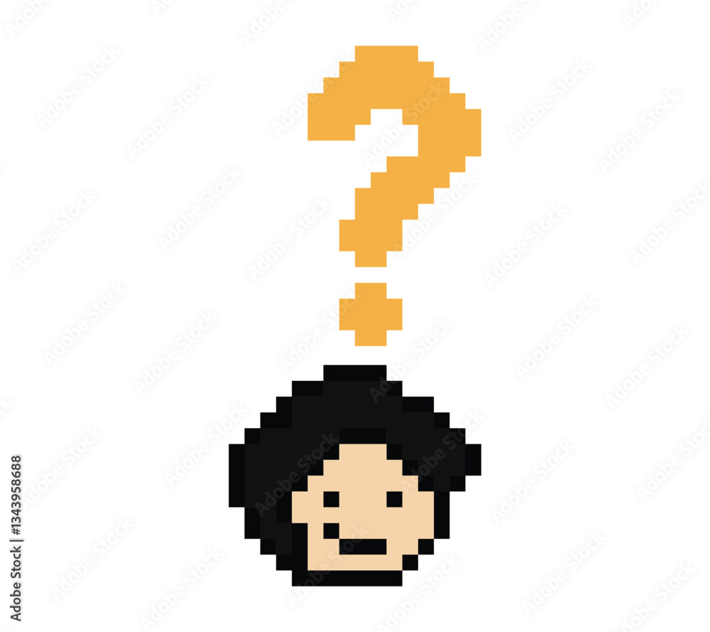 Cute pixel cartoon character man with question mark decoration 8 bit ...