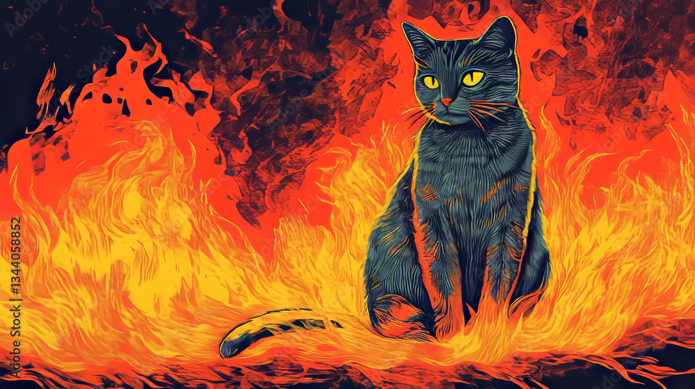 Cat in fire meme This is fine pinup pop art retro vector illustration ...