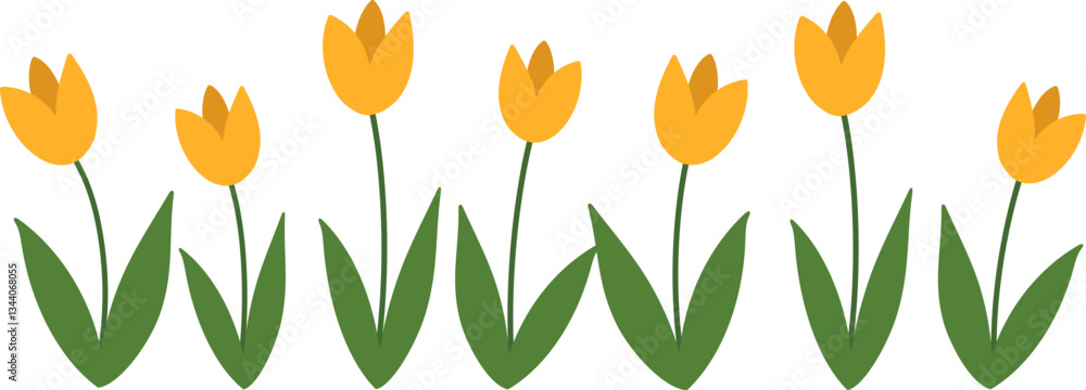 cute Tulip Flower Border Design. Spring Flower Border with Tulips. Row ...